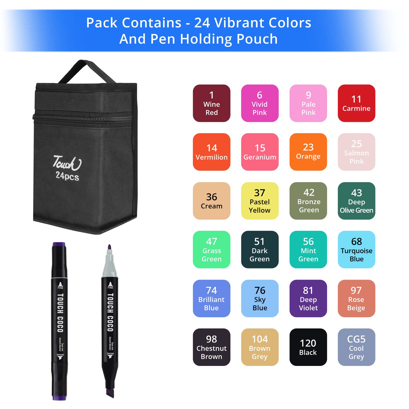 ABOUT SPACE Dual Tip Art Markers - 24 Colours With Carrying Case ...